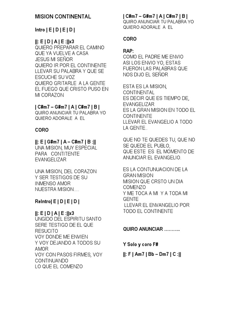 MISION CONTINENTAL - (Letras y Acordes) | PDF