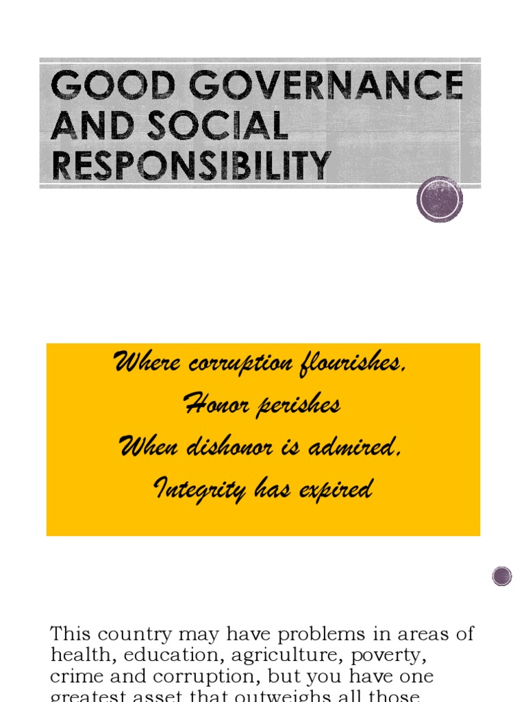 Good Governance and Social Responsibility | PDF | Integrity | Corruption