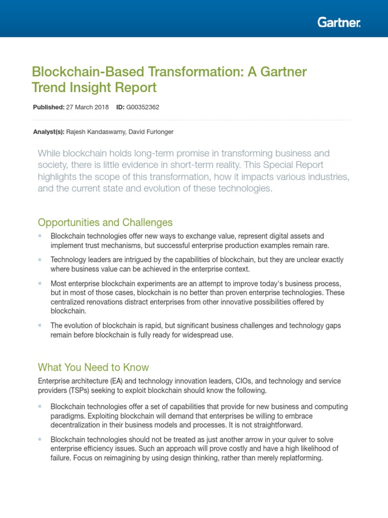 Blockchain Based Transformation A Gartner Trend Insight Report | PDF ...