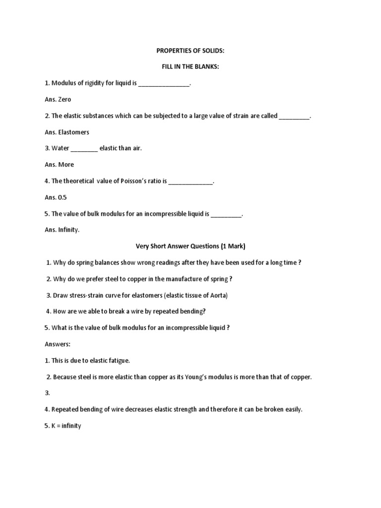 PROPERTIES OF MATTER Fill in Blanks | PDF | Pressure | Liquids
