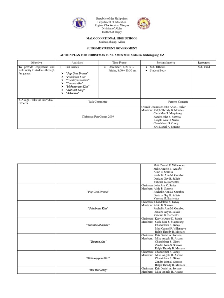 Christmas Fun Games 2019 Action Plan | PDF