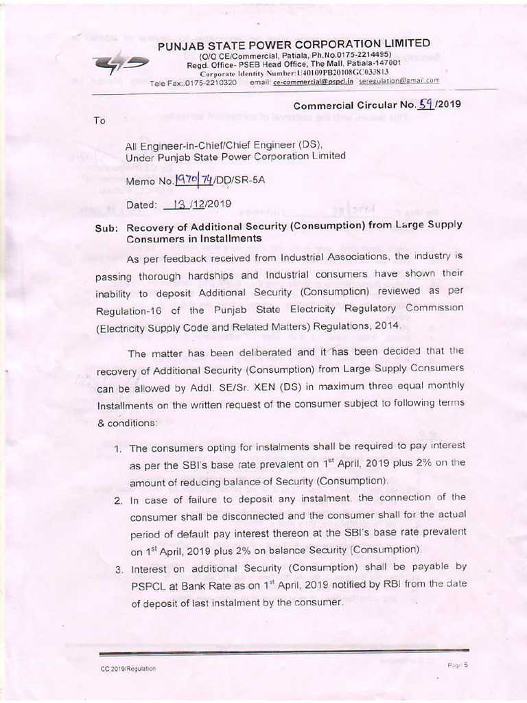 Additional ACD Circular PSPCL | PDF
