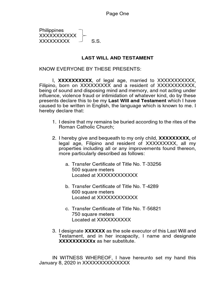 Notarial Will Sample | PDF | Will And Testament | Wills And Trusts