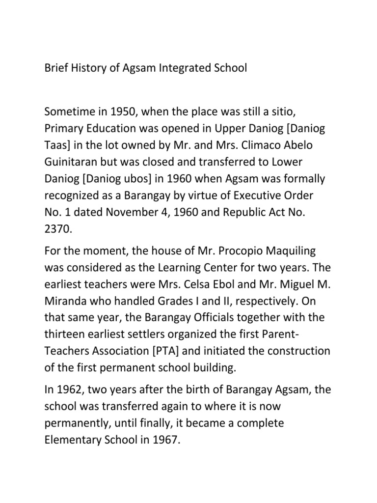 Brief History of Agsam Integrated School | PDF