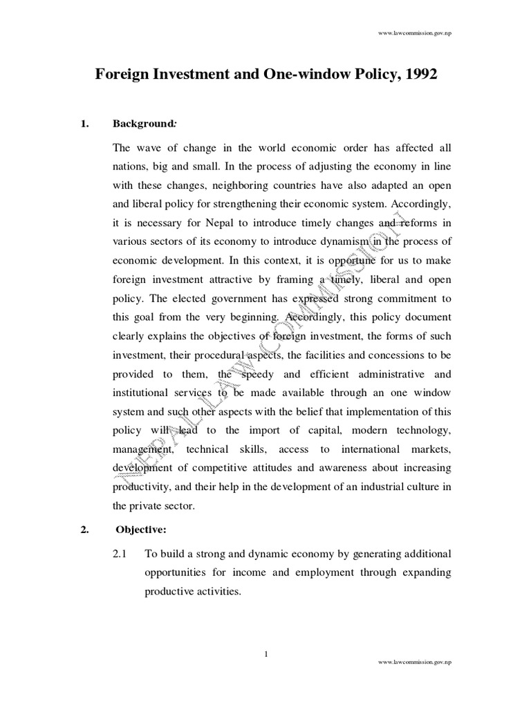 Foreign Investment and One Window Policy 1992 PDF | Descargar gratis ...