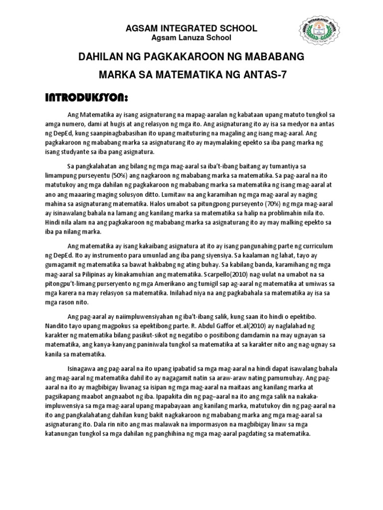 DAHILAN NG PAGKAKAROON NG MABABANG - Group 2 - Jone | PDF