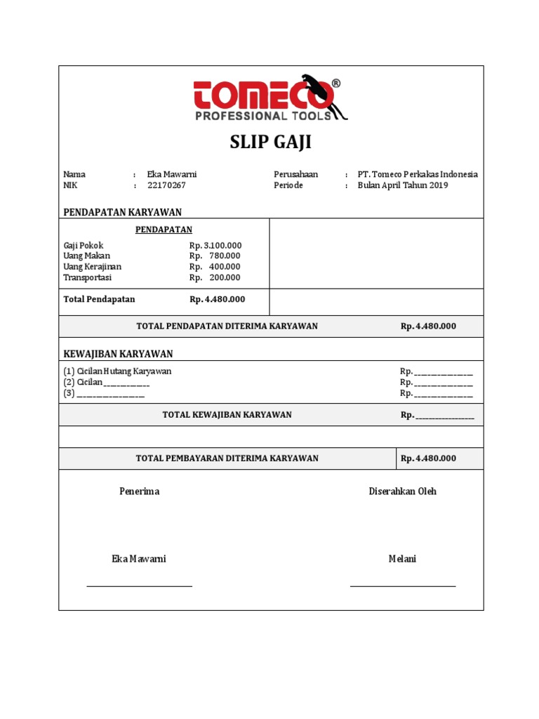 Draf Tanda Terima Gaji Karyawan (Slip Gaji) | PDF