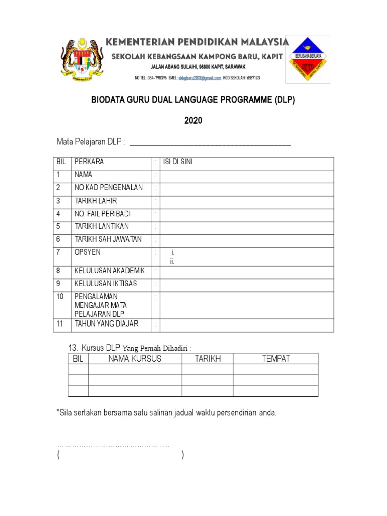 Borang Biodata DLP | PDF