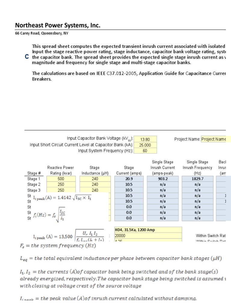 Peak Inrush Current From Capacitor Bank Switching Pdf Capacitor