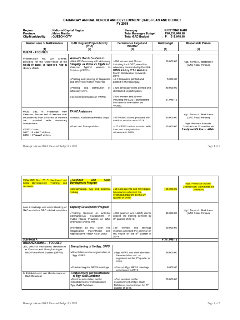 Barangay GAD Plan and Budget 2019 | PDF | Lgbt | LGBTQIA+ Studies