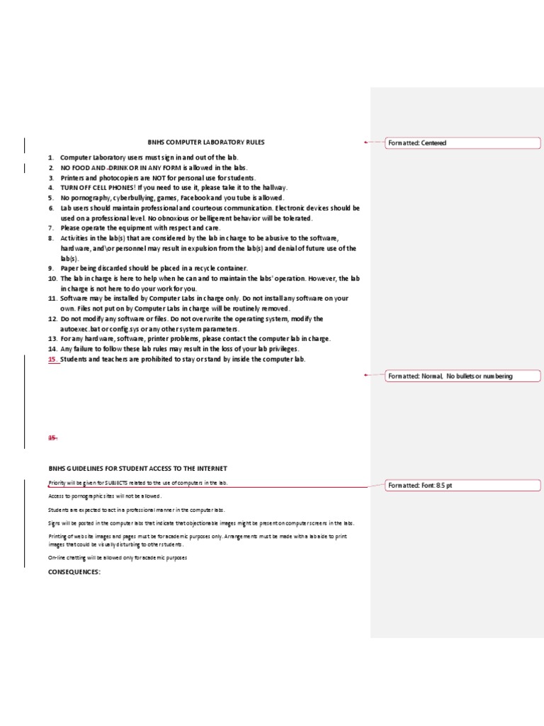 BNHS Computer Laboratory Rules | PDF | Laboratories | Computer Hardware