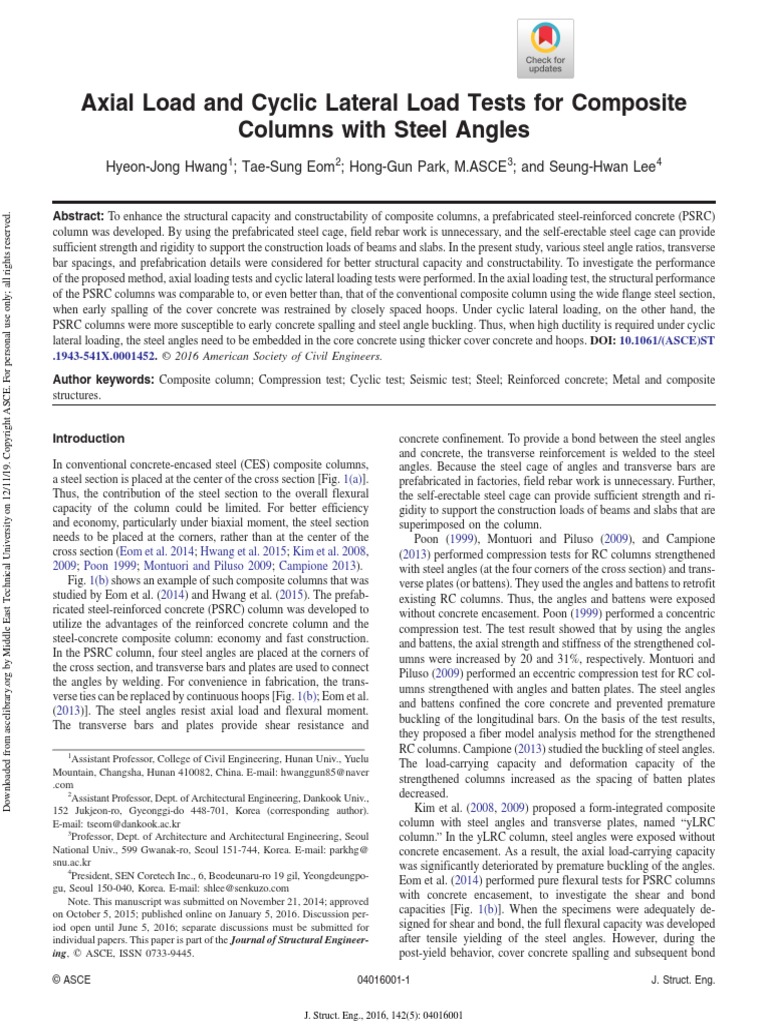Axial Load and Cyclic Lateral Load Tests For Composite Columns With ...