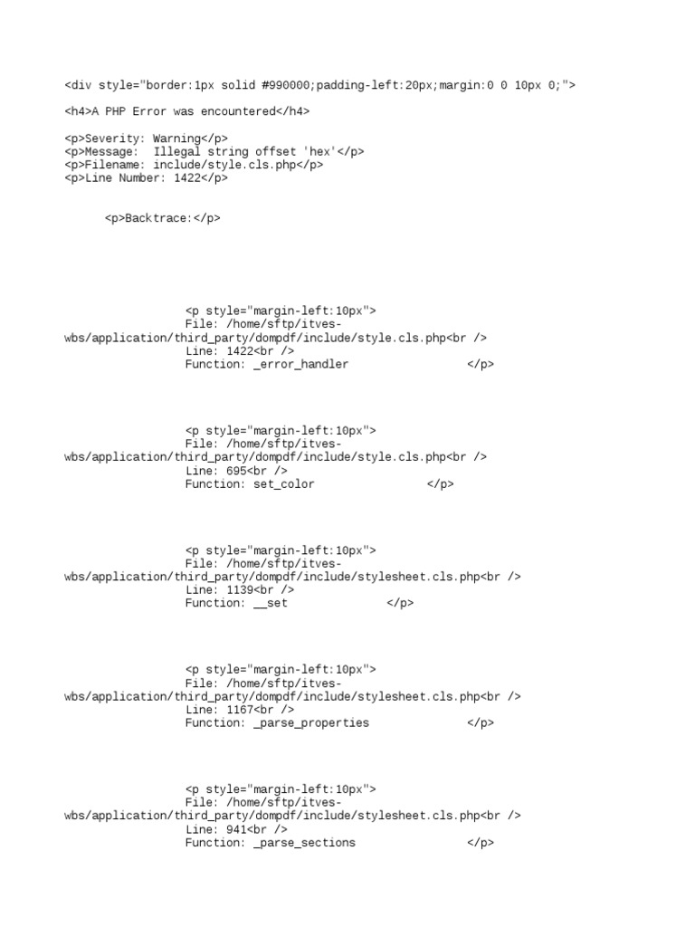 Analysis of PHP Errors in DOMPDF CSS Parser Caused by Illegal String Offset 'hex' | PDF ...