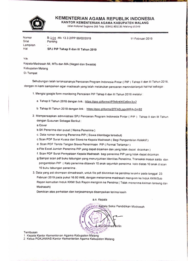 Surat SPJ Pip Tahap II Dan III 2018 PDF | PDF