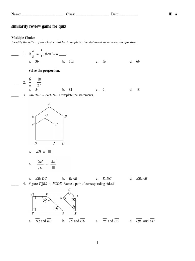 Similarity Review For Test PDF | PDF | Triangle | Euclid