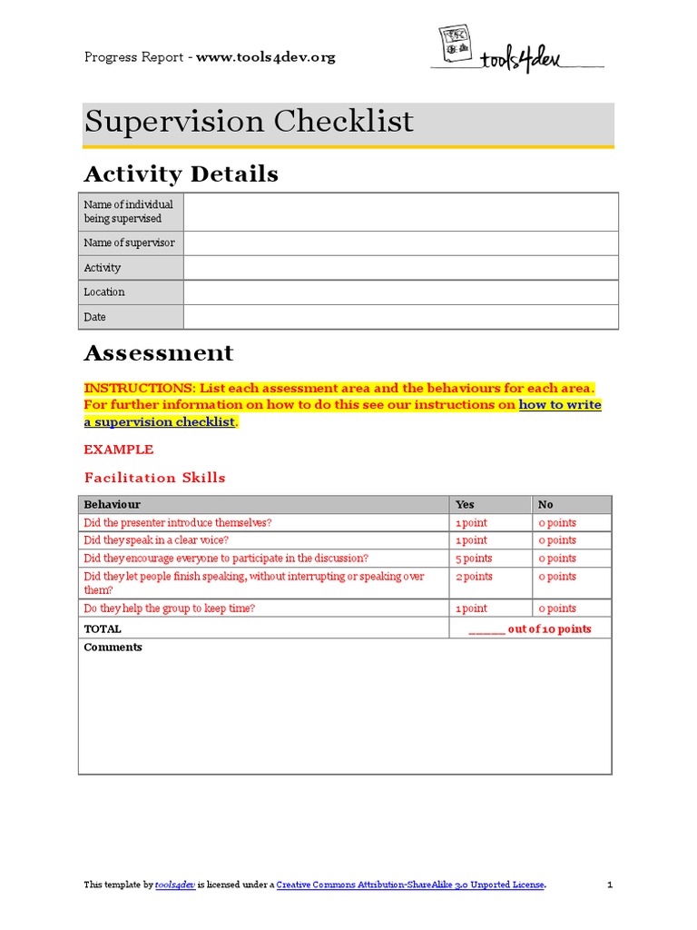 Supervision Checklist Template | PDF | Cognition | Behavior Modification