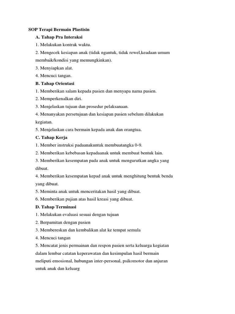 SOP Terapi Bermain Plastisin | PDF