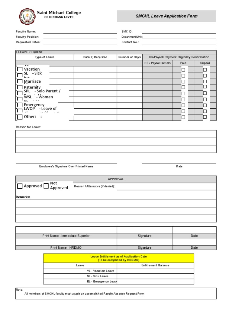 SMCHL Leave Application Guidelines | PDF