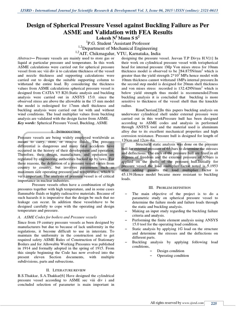 Spherical Vessel Design and Buckling Analysis | PDF | Buckling | Stress ...
