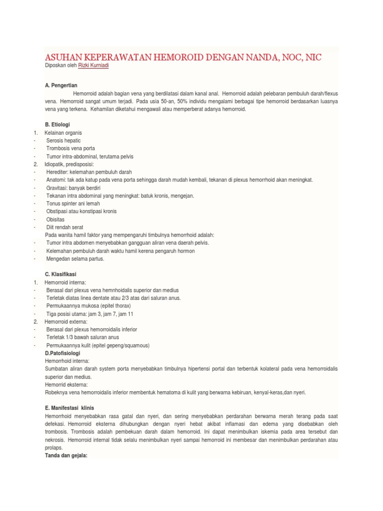 Asuhan Keperawatan Hemoroid Dengan Nanda, Nic, Noc | PDF