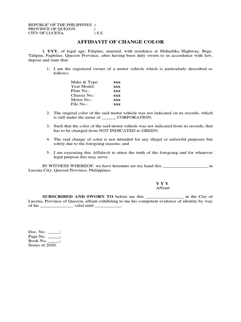 Affidavit of Change Color | PDF | Affidavit | Civil Law (Common Law)