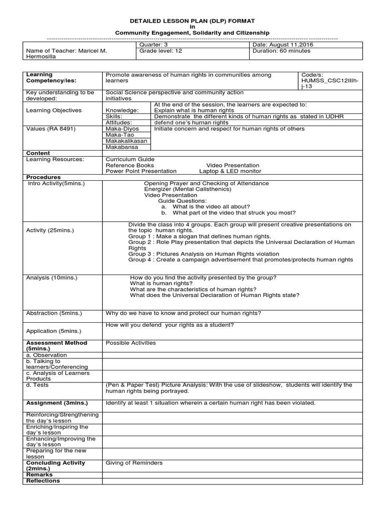 Human Rights Lesson Plan | PDF | Human Rights | Lesson Plan