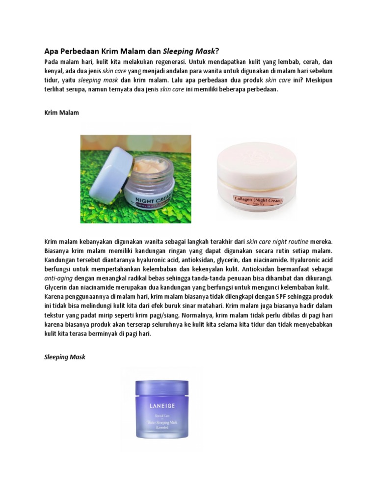 Apa Perbedaan Krim Malam Dan Sleeping Mask | PDF