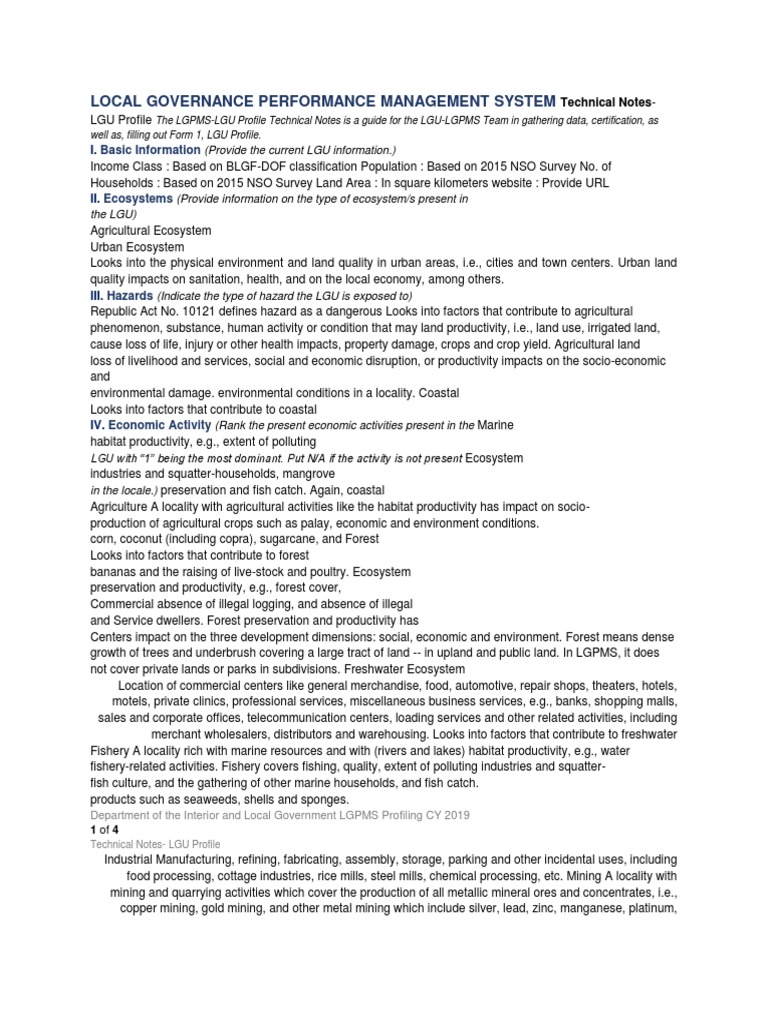 Tab E LGU Profile Technical Notes | PDF | Revenue | Economic Development