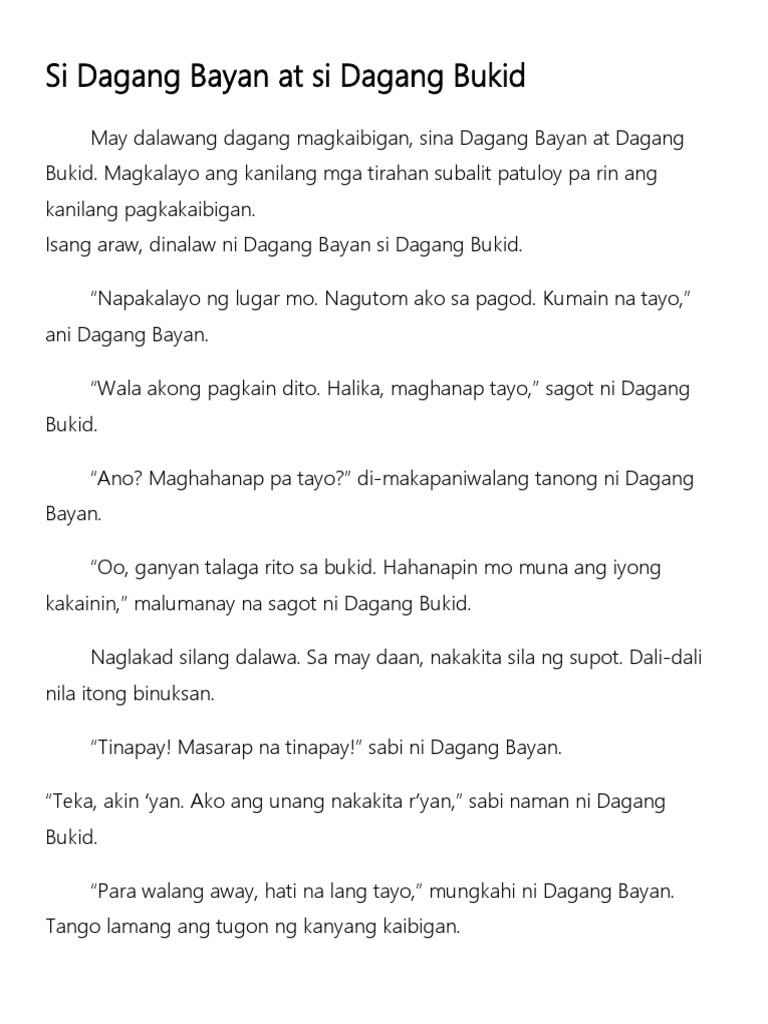 Si Dagang Bayan at Si Dagang Bukid | PDF
