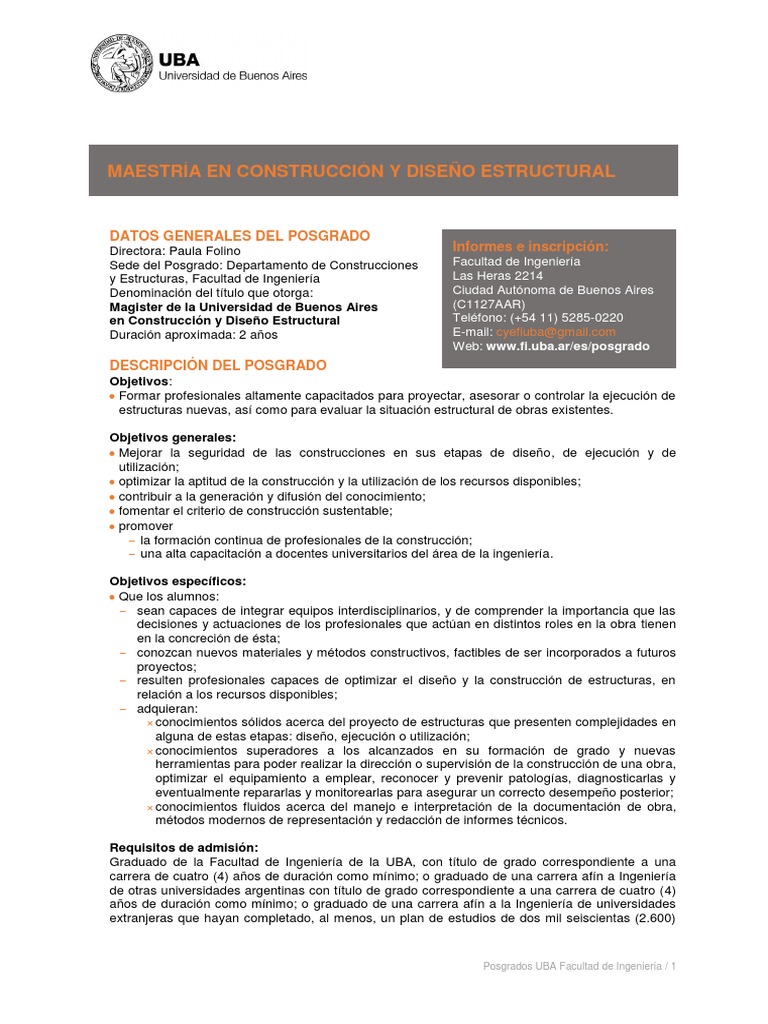 MAESTRIA EN CONSTRUCCION y DISENIO ESTRUCTURAL | PDF | Licenciatura ...