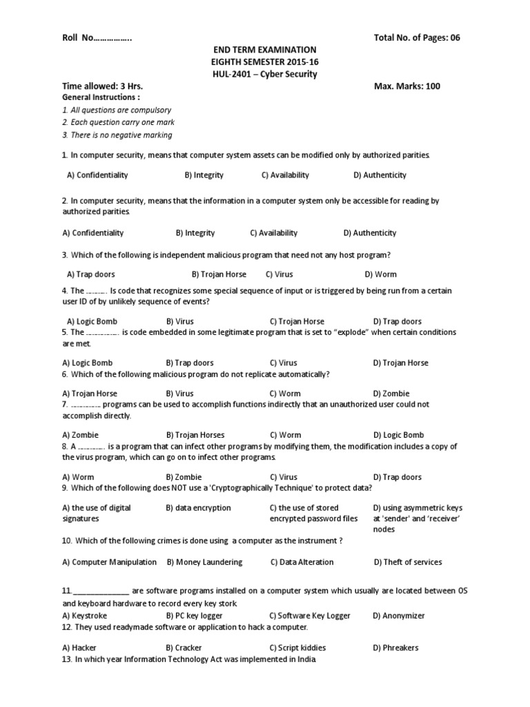 Cyber Security MCQ | PDF | Computer Virus | Cryptography