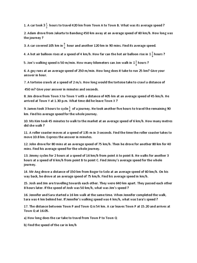 Speed Worksheet | PDF | Speed | Quantity