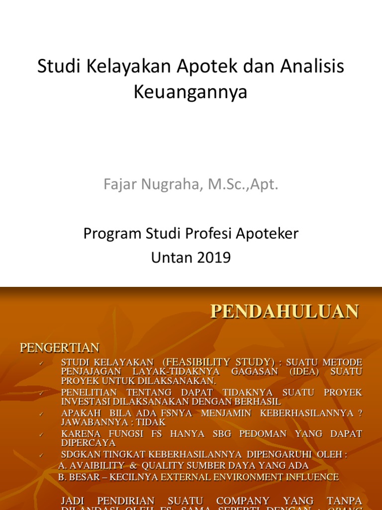 Studi Kelayakan Apotek Dan Analisis Keuangan | PDF | Pengelolaan Keuangan & Uang