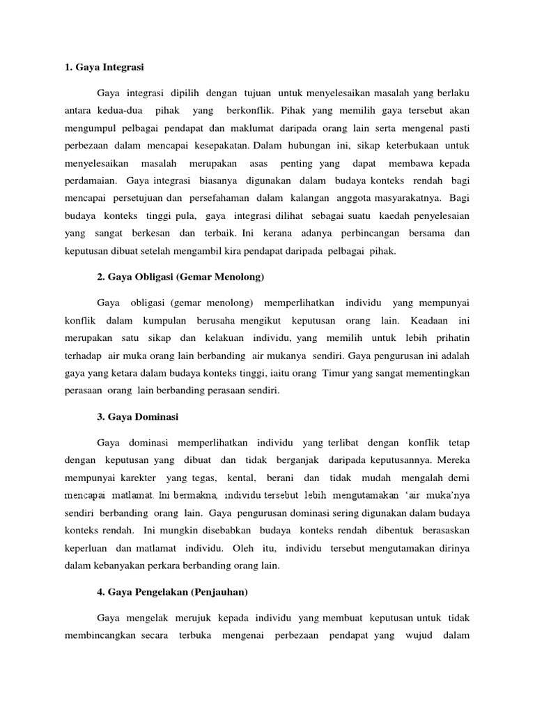 Gaya Pengurusan Konflik | PDF