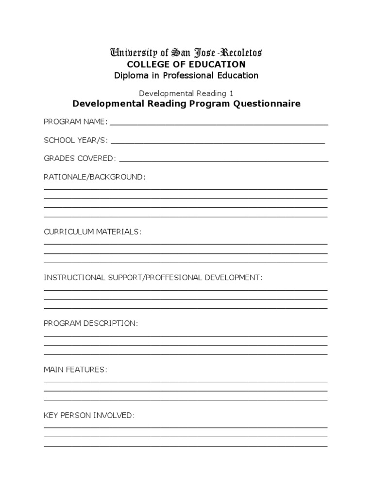 Developmental Reading Program Questionnaire | PDF