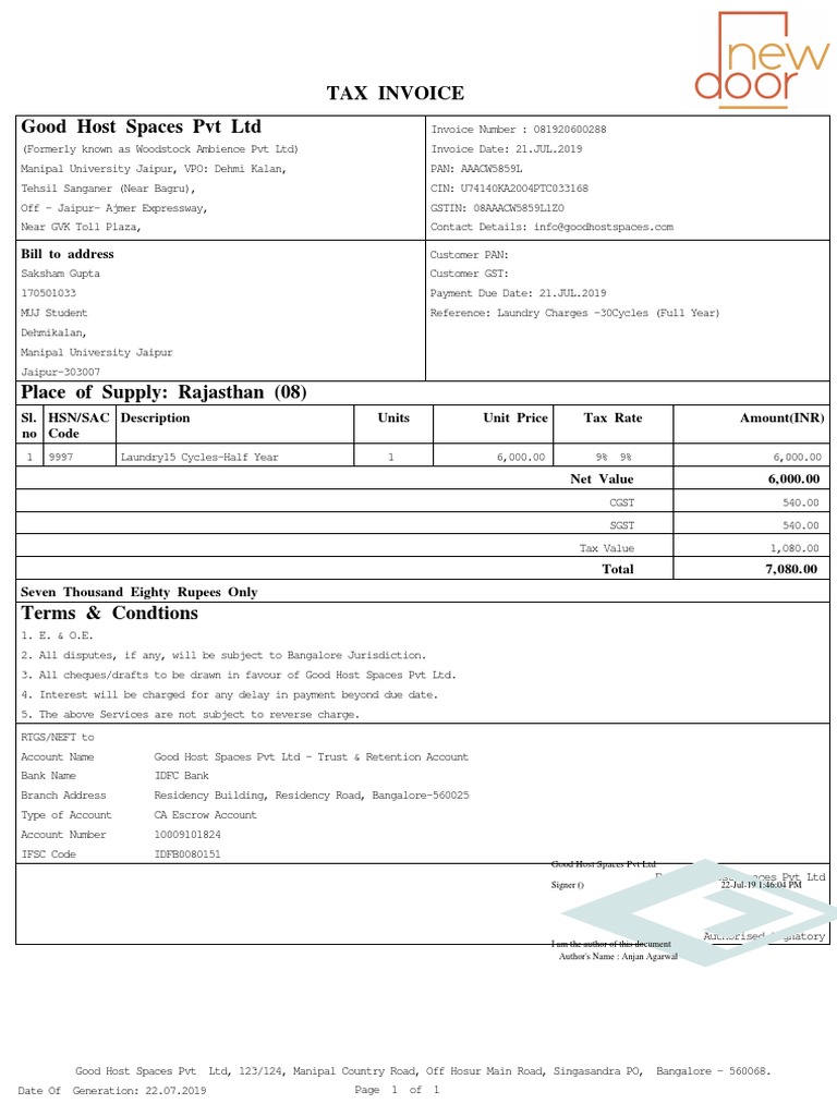 Tax Invoice for Laundry Services | PDF | Invoice | Government Finances