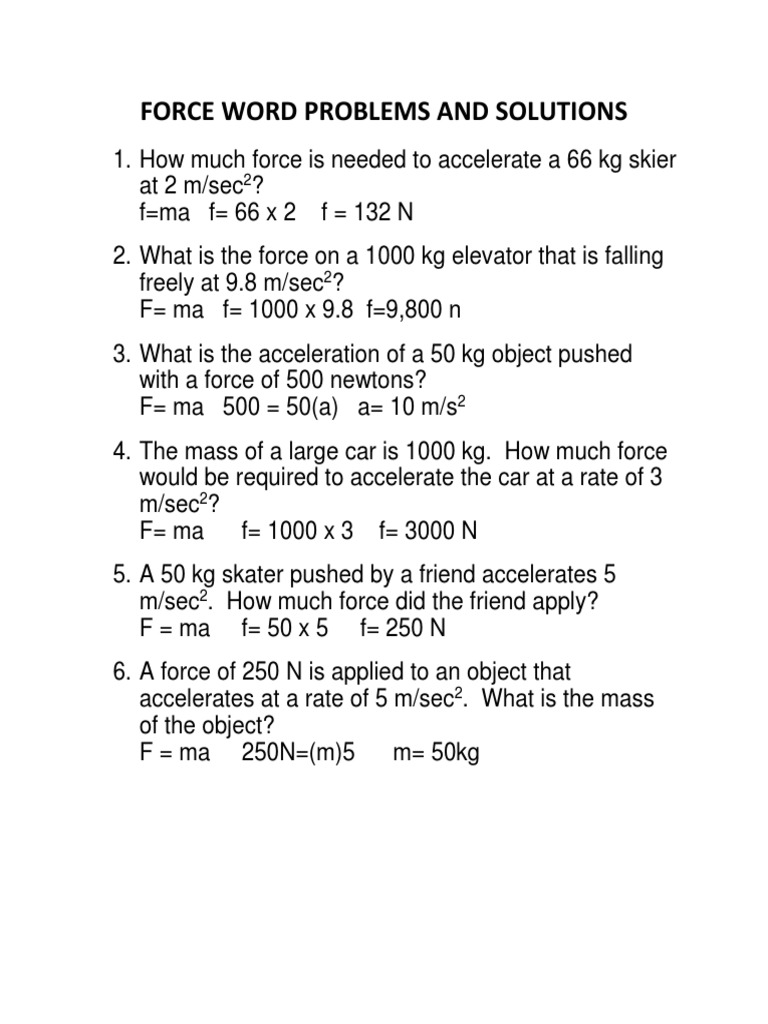 Force Word Problems and Solutions | PDF | Potential Energy | Force