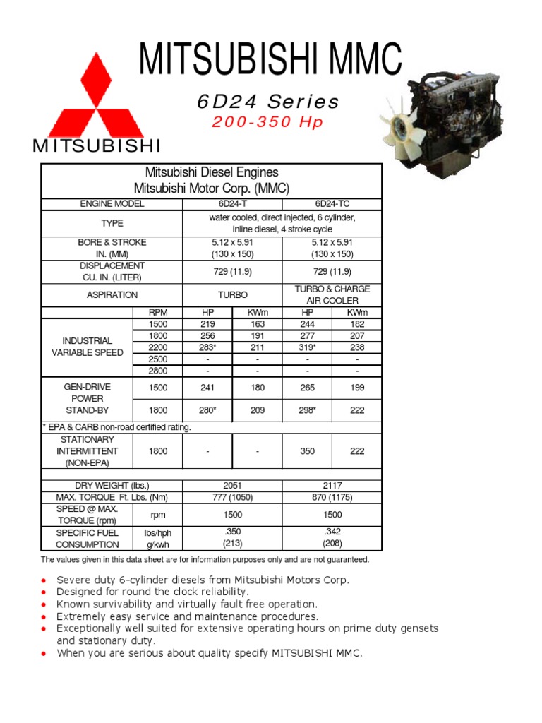 Generic 6d24t Spec Sheet | PDF | Diesel Engine | Horsepower