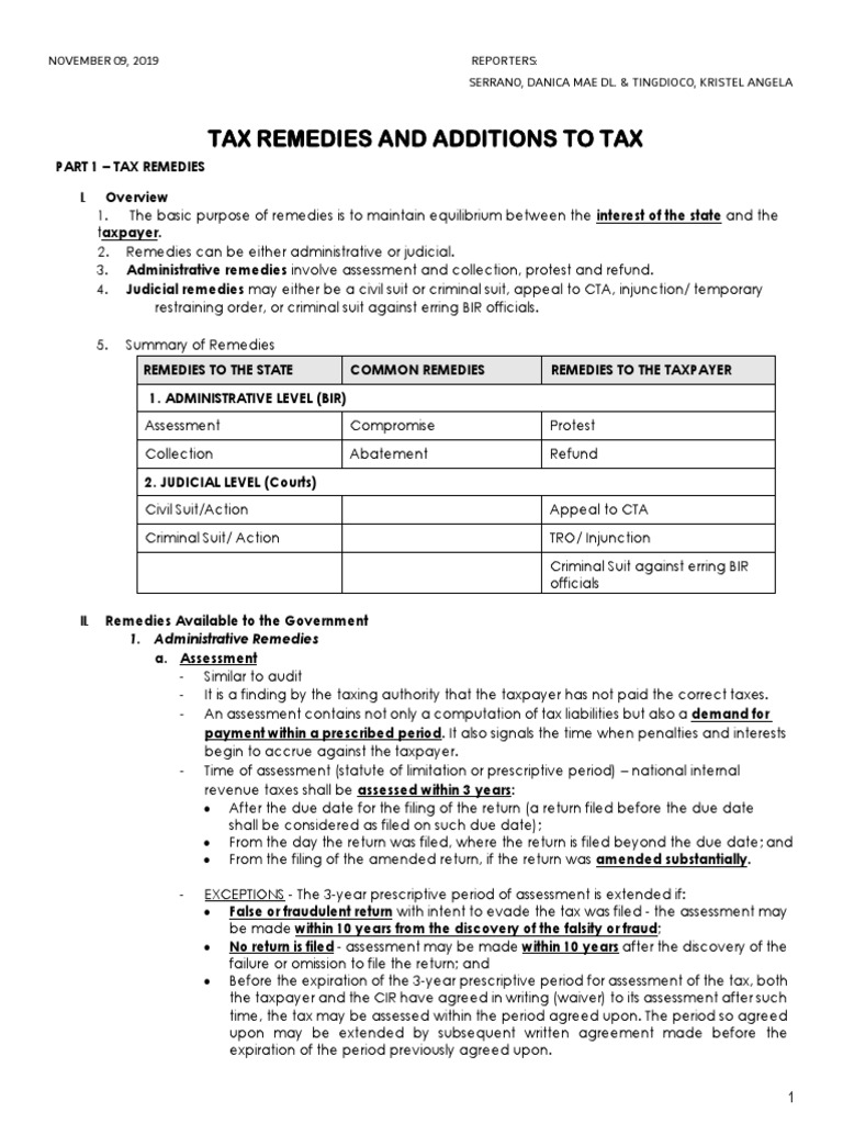 Tax Remedies and Additions To Tax Handouts PDF | PDF | Tax Evasion ...
