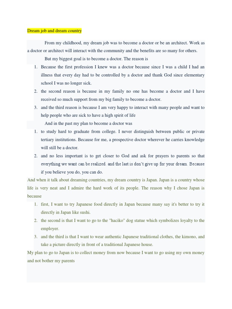 Dream Job and Dream Country | PDF | Wellness