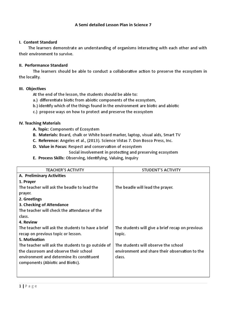 Lesson Plan On Components of Ecosystem | PDF | Lesson Plan | Teachers