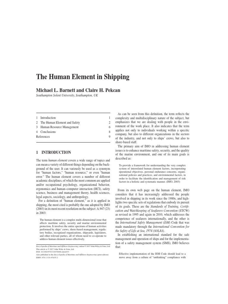 Human Element in Shippin | PDF | Human Factors And Ergonomics | Safety