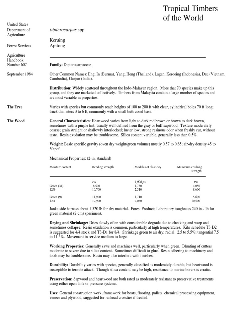 Apitong Keruing Specification Sheet | PDF | Wood | Materials