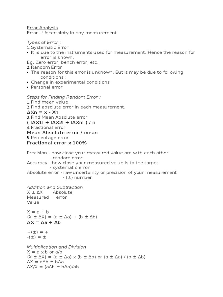 Error Analysis | PDF | Observational Error | Accuracy And Precision
