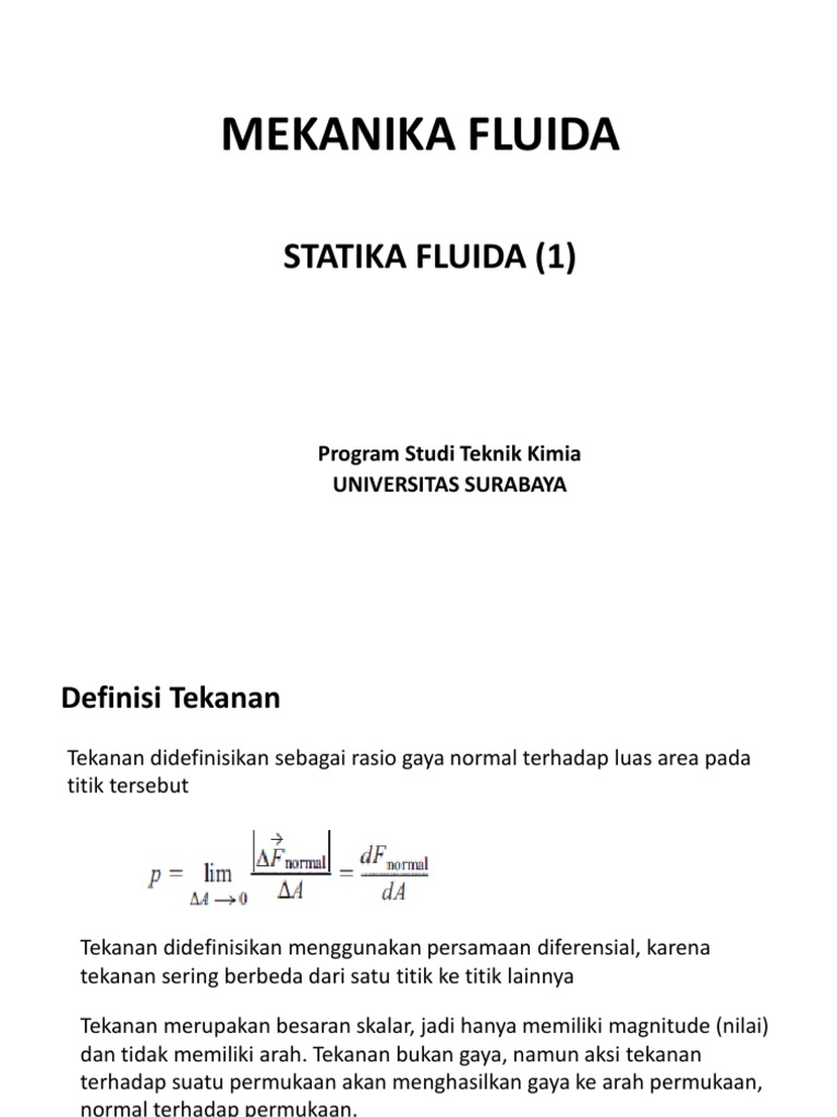 STATIKA FLUIDA (1) - Tekanan Hidrostatika | PDF