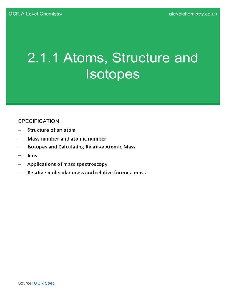 01 Atoms, Structures and Isotopes | PDF | Ion | Atomic Nucleus