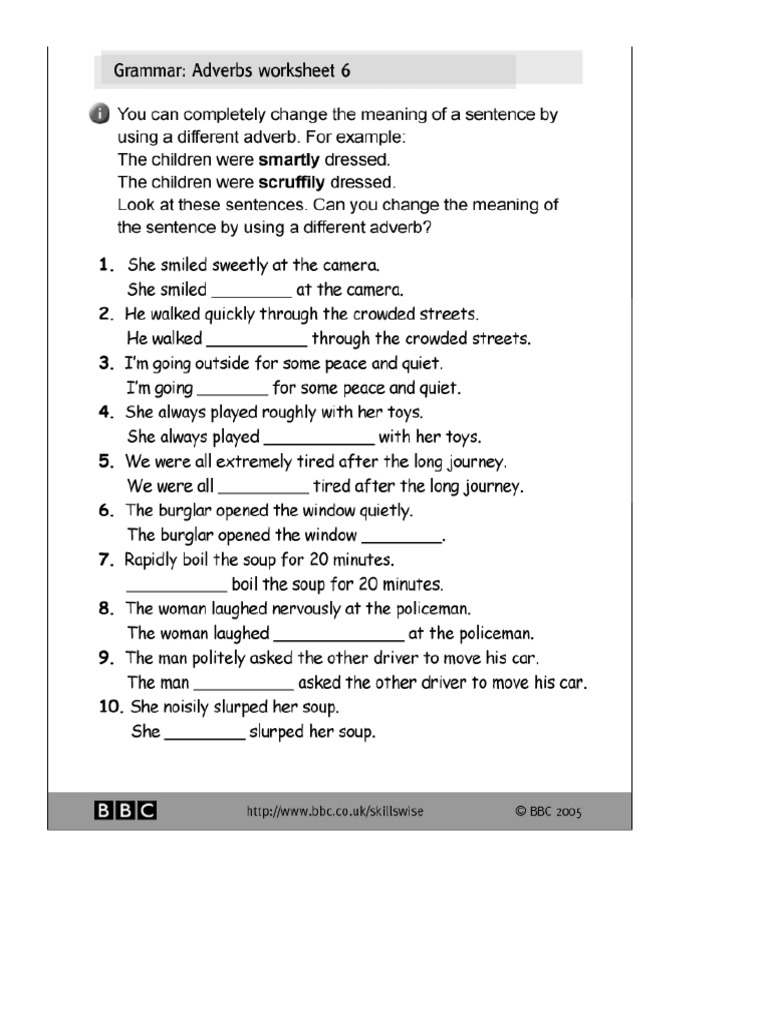 Adverds Worksheet For Grade 6 | PDF | Adverb | Grammar