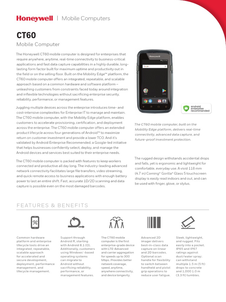 Dolphin ct60 Handheld Computer Data Sheet en A4 | PDF | Mobile ...