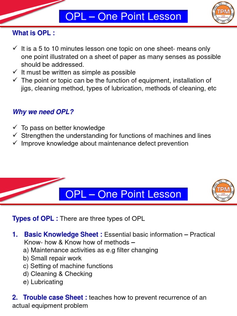 Understanding One Point Lessons in TPM | PDF