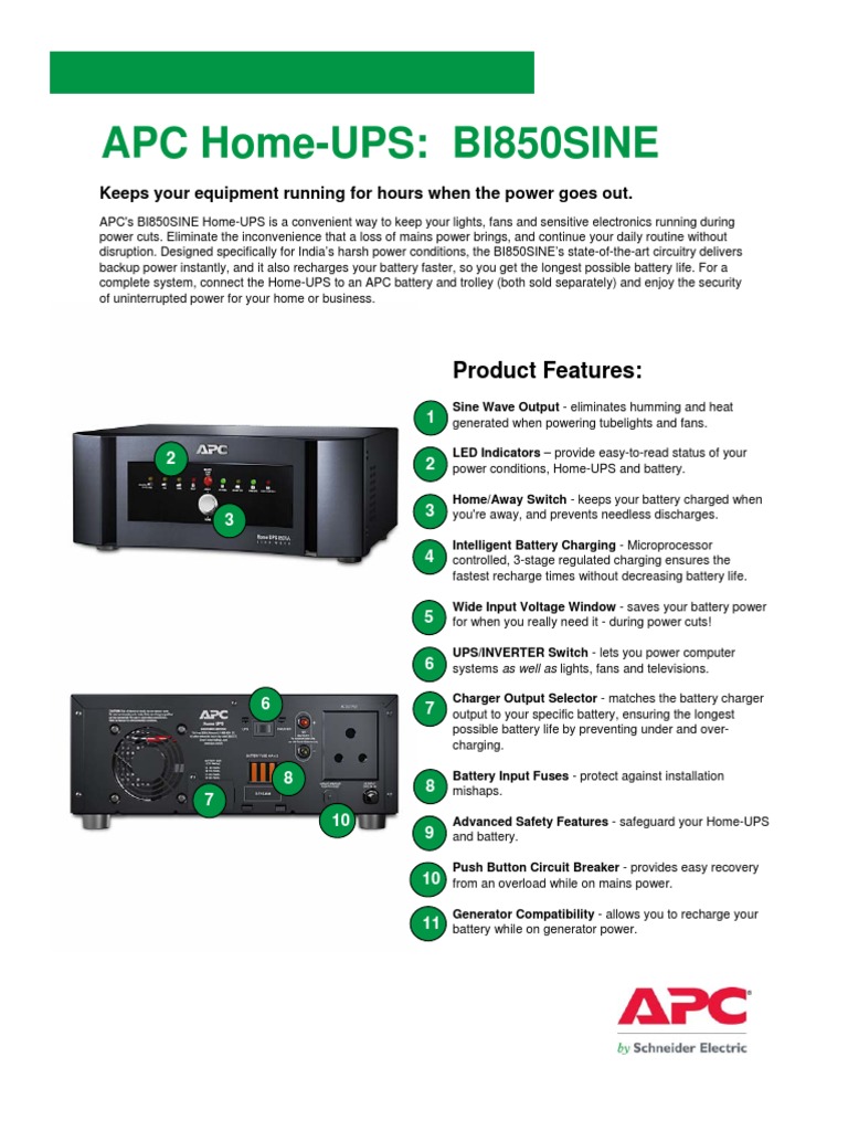Apc Inverter Bi850 Leaflet1 PDF | PDF | Battery Charger | Mains Electricity